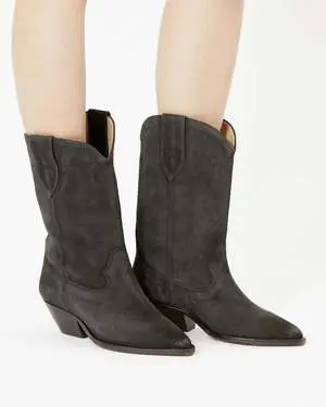Isabel Marant Étoile Suede Calfskin Cowboy Boots - Black