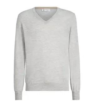 Brunello Cucinelli Cashmere-silk V-neck Sweater - Grey