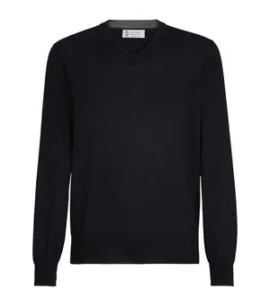 Brunello Cucinelli Cashmere-silk V-neck Sweater - Black