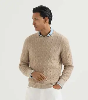 Brunello Cucinelli Cashmere Vanisé Cable-knit Sweater - Brown