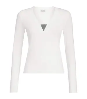 Brunello Cucinelli Monili Long-sleeve V-neck T-shirt