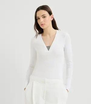 Brunello Cucinelli Monili Long-sleeve V-neck T-shirt