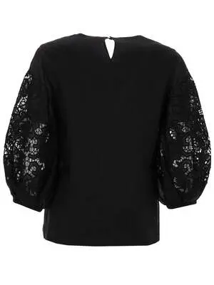 Max Mara Lace Sleeve T-shirt - Black