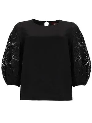 Max Mara MAX MARA Lace Sleeve T-Shirt Black