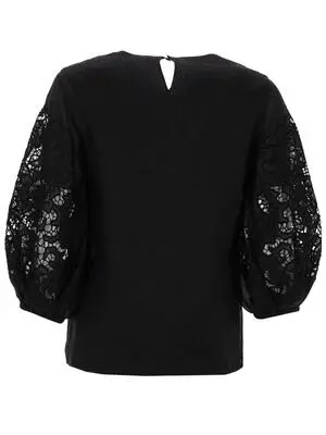 Max Mara Lace Sleeve T-shirt - Black