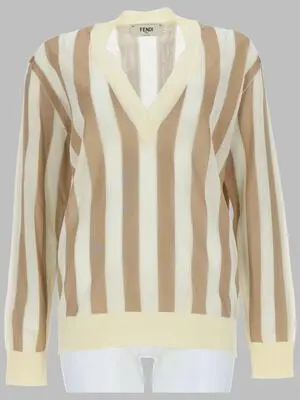 Fendi FENDI Silk Pequin V-Neck Sweater Cream