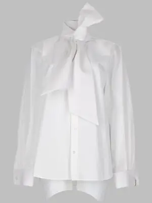 Saint Laurent Poplin Pussy Bow Shirt - White