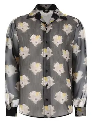 Fendi Camicia Oversize In Seta E Cotone - Black