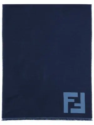 Fendi Virgin Wool Logo Scarf - Blue