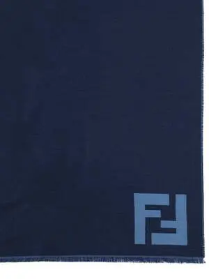 Fendi Virgin Wool Logo Scarf - Blue
