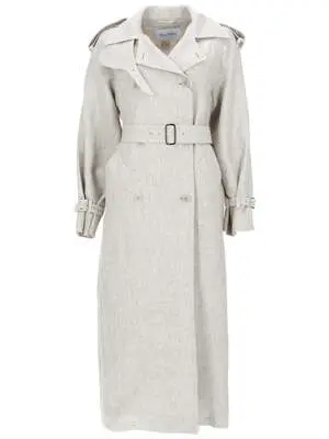 Max Mara Spolverino Doppiopetto In Drill Di Puro Lino - Cream