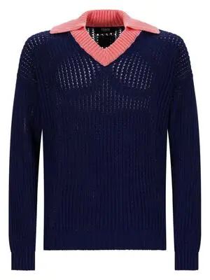 Fendi Cotton V-neck Pullover - Blue