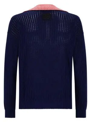 Fendi Cotton V-neck Pullover - Blue