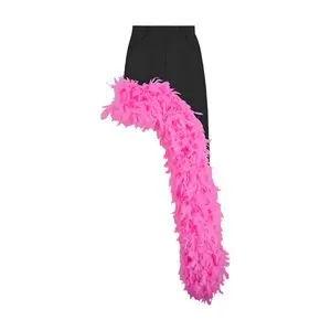 ÚCHÈ Denim Asymmetrical Pink Feather Trim Skirt - Black