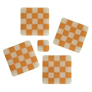 DAVID PERRY GLASS & CERAMICS Neutrals Pearl & Persimmon Chequered Glass Coasters - Orange