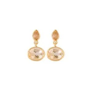 OPIUM JEWELS Gold / Pink Double Droplet Oval Studs Citrine - Gold/pink