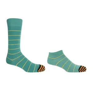 PEPER HAROW - MADE IN ENGLAND Thin Stripe Teal Luxury Crew & Trainer Men’s Socks Bundle - Green