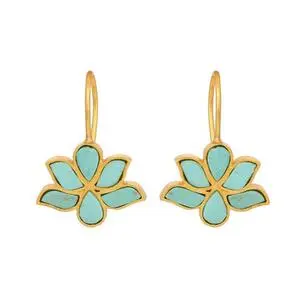 OPIUM JEWELS Gold / Blue Water Lotus Earrings Arizona Turquoise - Gold/blue