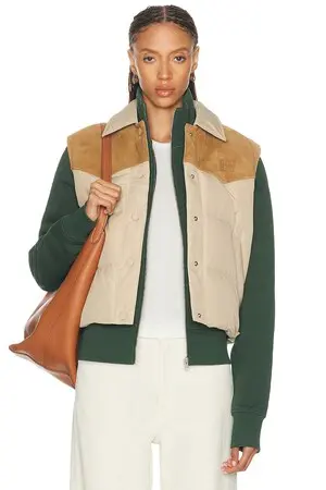 Miu Miu Tela Tec Piumino Pelle Vest In Brown