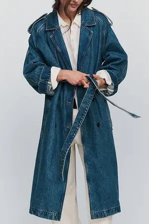 ANINE BING Rickie Cotton Denim Trench Coat