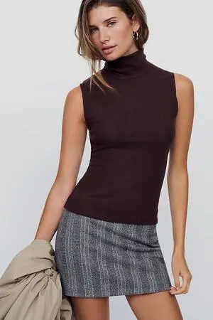 REFORMATION Colbie Knit Turtle-neck Tank Top - Chocolate