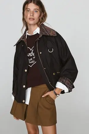 Barbour Tartan Collar Waxed Utility Jacket - Rustic/muted