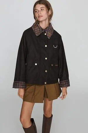 Barbour Tartan Collar Waxed Utility Jacket