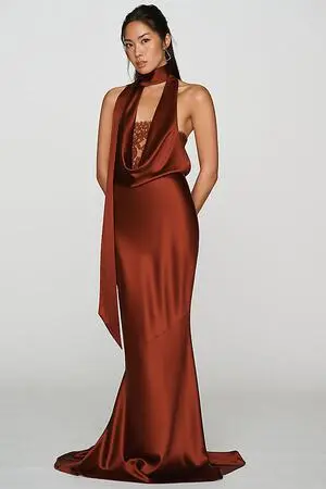 Retrofete Melly Draped Halter Sat Maxi Dress
