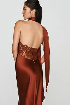 Retrofete Melly Draped Halter Sat Maxi Dress