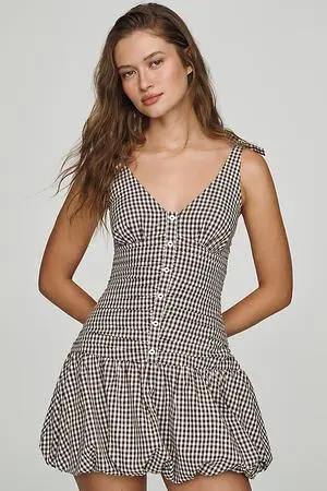 Astr The Label Jeriany Bubble-hem Mi Dress - Brown Gingham