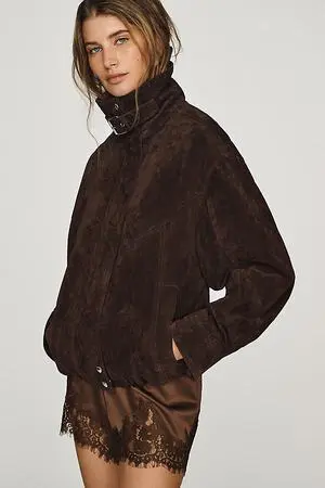 Blanknyc Funnel-neck Suede Jacket - Brown