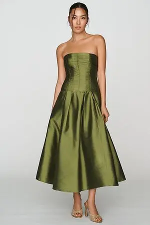 Bhldn Drop-waist Sat Midi Dress - Green