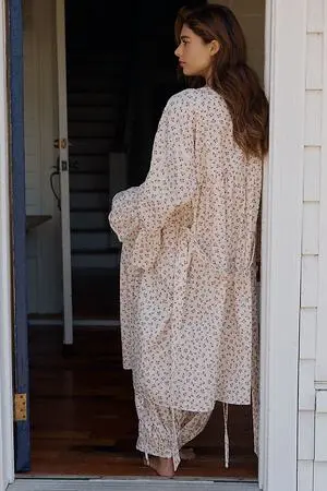 LYREBIRD 100% Cotton Flannel Ruffled Sleeve Robe