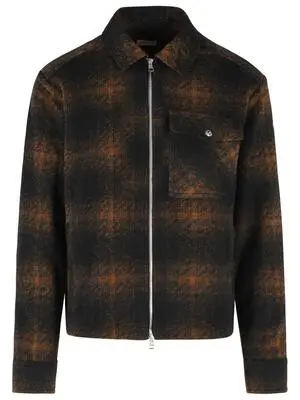 Moncler And Black Check Wool Blend Jersey Zip Shirt