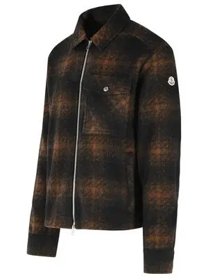 Moncler And Black Check Wool Blend Jersey Zip Shirt