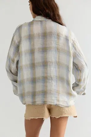 LLEA BLUE Tuxedo Plaid Linen Shirt