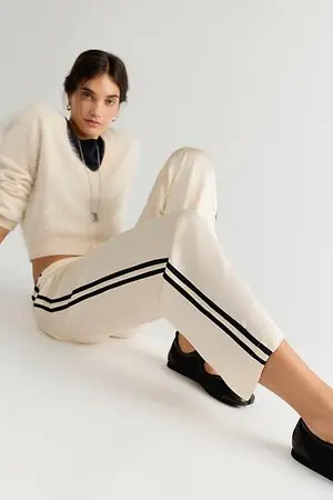 Donni. The Silk Stripe Crop Pants - Creme