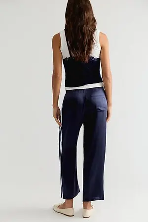 Donni. The Silk Stripe Crop Pants - Navy