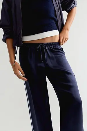 Donni. The Silk Stripe Crop Pants - Navy