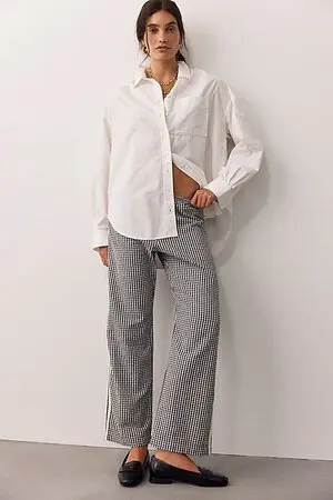 Donni. The Cotton Gingham Stripe Crop Pants - Jet
