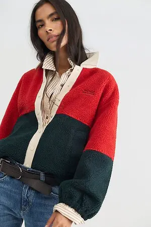 THE TINY BIG SISTER Color-blocked Fleece Jacket - Red