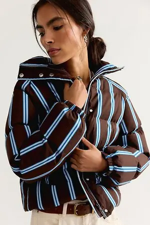THE TINY BIG SISTER The Tiny Big Sister Striped Puffer Jacket Brown