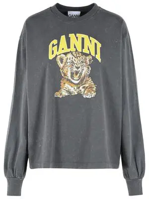 GANNI Grey Cotton Long-sleeved T-shirt - Gray