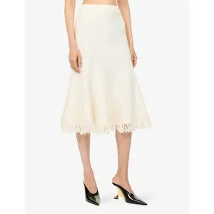 Bottega Veneta Fringed-trim Wool-blend Midi Skirt