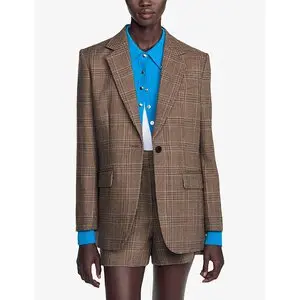 Sandro Check-pattern Single-breasted Wool Jacket