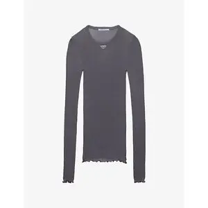 Prada Logo-plaque Ribbed Silk Top