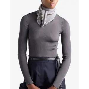 Prada Logo-plaque Ribbed Silk Top