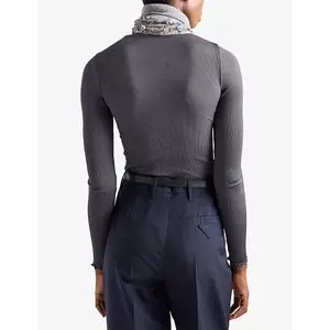 Prada Logo-plaque Ribbed Silk Top