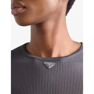 Prada Logo-plaque Ribbed Silk Top