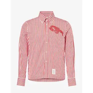 Thom Browne Lobster-embroide Striped Cotton Shirt - Red